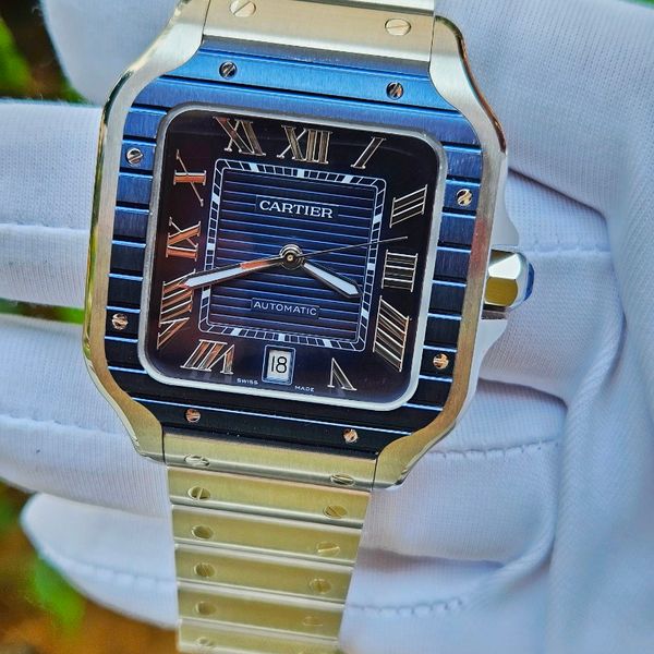 *Full Complete Set* 2022 Cartier Santos De Cartier Large Steel Blue PVD ...