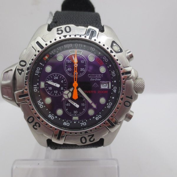 CITIZEN ECODRIVE AQUALAND B741 DIVER 200M DATE CHRONOGRAPH SS QUARTZ ...