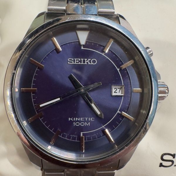 Seiko Kinetic 5M82A Men’s Blue Dial Stainless Steel 6 Jewels Wrist ...