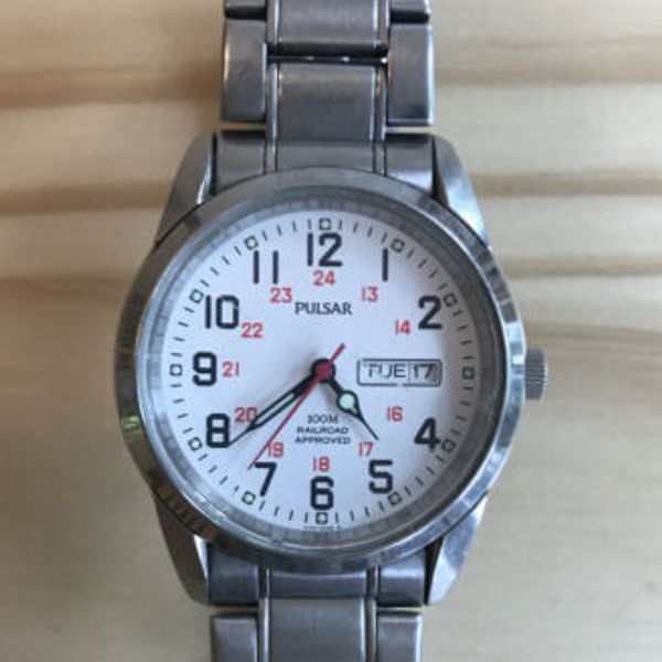 Railroad Approved Pulsar VJ33-X004 Wristwatch Silver Tone W/White Dial ...