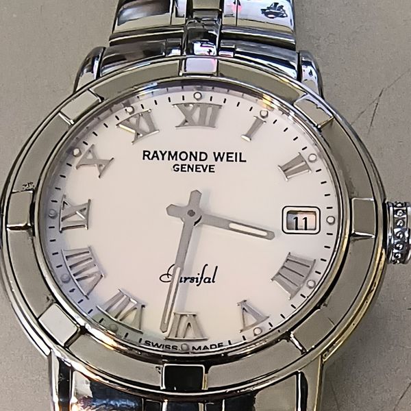 RAYMOND WEIL PARSIFAL STAINLESS STEEL Model 9541 WHITE MOTHER OF PEARL ...