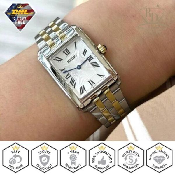 SEIKO Ladies Watch Quartz Rectangle White Dial Steel Two Tone SWR087 ...