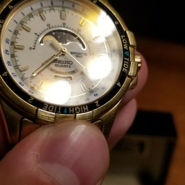 Seiko Tide Master 6F24-7019 fishing watch moon phase gold ORIGINAL ...