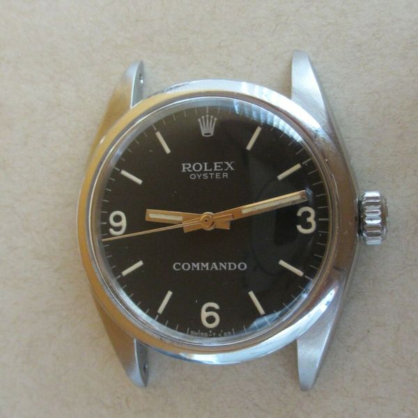 ~ Rolex Vintage COMMANDO #6426 Refinished Matte Black Dial S/S Watch ...