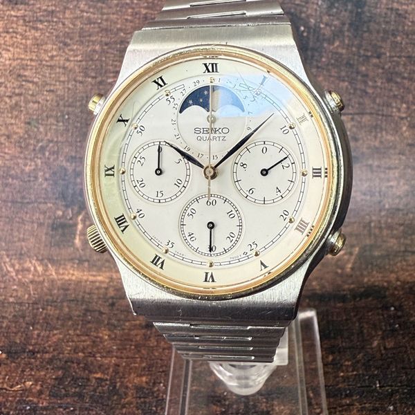 Seiko Moon Phase Date Quartz Chronograph 7A48-7000 Rare Vintage JDM ...