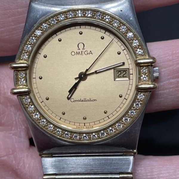 OMEGA Constellation diamond bezel half bar gold Dial Quartz Men's Watch ...