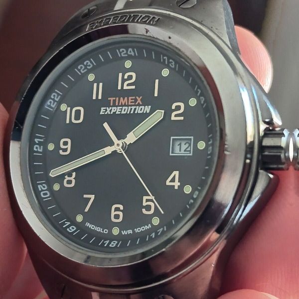 men's watch Timex expedition indiglo 30mm with date, genuine leather band 100m | WatchCharts ...