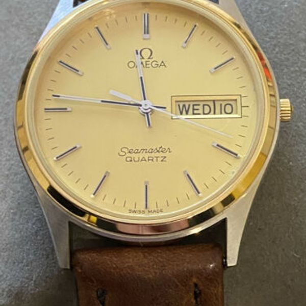 Vintage Omega Seamaster Quartz Mens Watch, Gold Tone Bezel, Model No ...