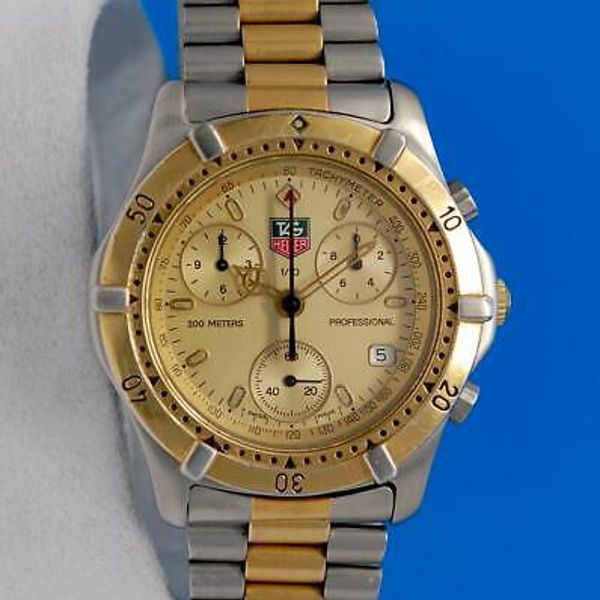 Mens Tag Heuer 2000 18K Gold plated & SS Chronograph watch - Gold Dial ...
