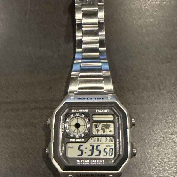 Casio World Time AE-1200WHD-1A Men Digital Dial Wristwatch - Silver ...