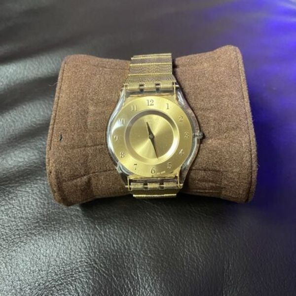 Swatch Skin Watch Gold Tone Womenâ s Articulated Strap Super Thin Small ...