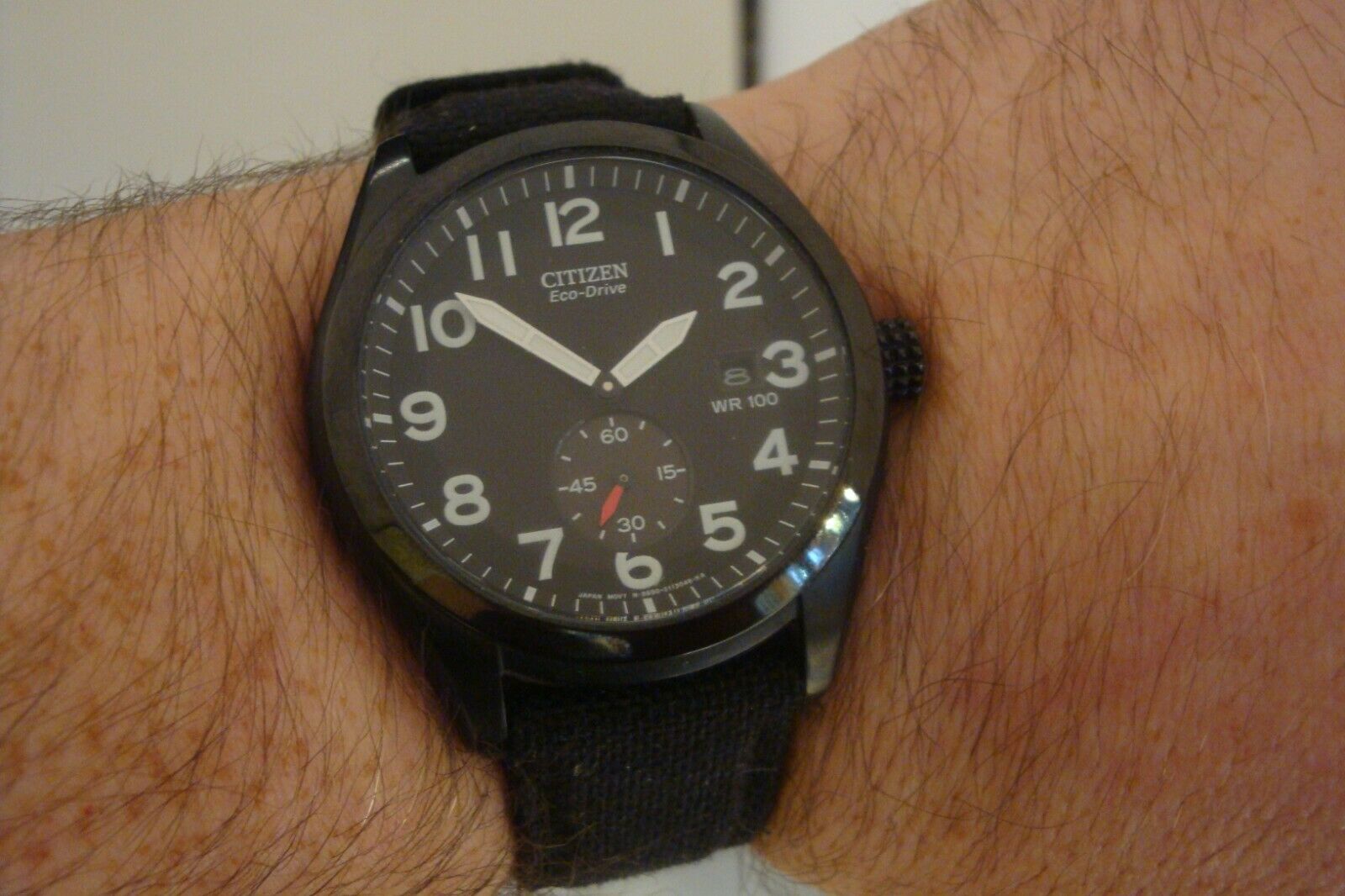 Citizen Eco-Drive WR100. Black steel, military style. Date. Canvas ...