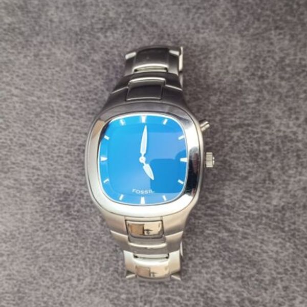 Men’s Fossil Big Tic Watch Stainless Steel Water Resistant Blue Square ...