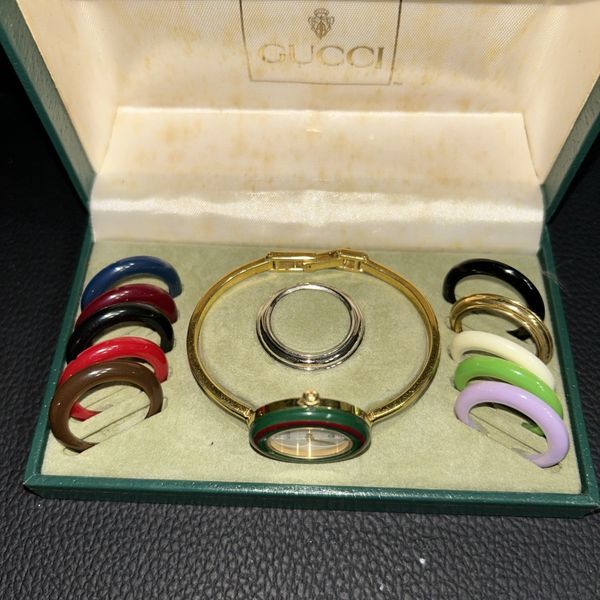 Vintage GUCCI Change Bezel 12 Colors Early Model Quartz Womenâ s Watch ...