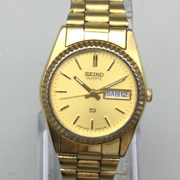 Vintage Seiko SQ Watch Women Gold Tone Day Date Round Dial New Battery 6.25" | WatchCharts ...