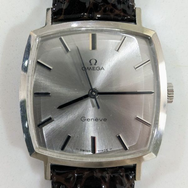 Vintage Omega Geneve Square Steel Manual Wind Watch Cal. 601 Sunburst ...