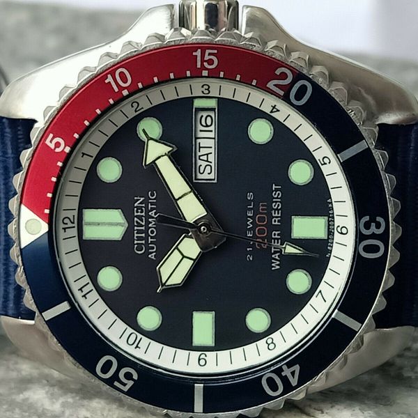 VINTAGE CITIZEN DIVER 200M 21 JEWELS 4-824199 Y SERIAL 830536 ...