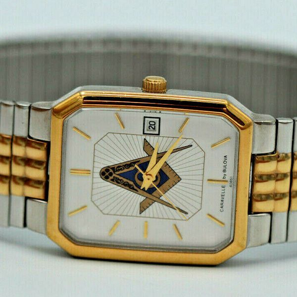 Mens Caravelle by Bulova masonic freemason dial wrist watch 40b51 a5 ...