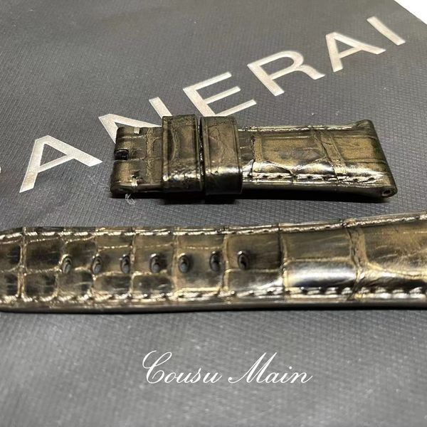 [Cousu Main] 26mm-22mm Crocodile x Special Waterproof Rubber Leather Buckle Croco Belt Croco ...