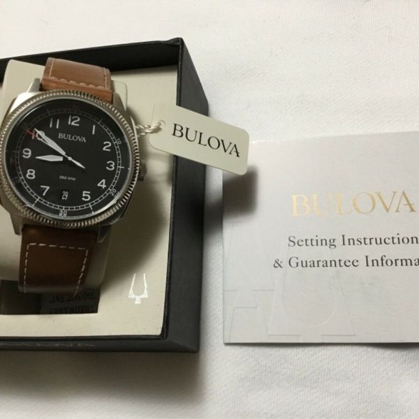 Bulova Military Men's Quartz 262kHz Brown Leather Black Dial 42mm Watch ...
