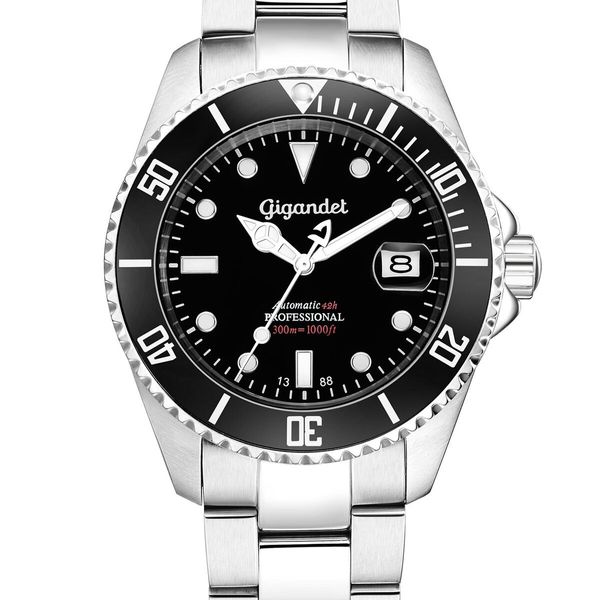 Gigandet Men's Diver Automatic Watch Stainless Steel Date Silver Black ...