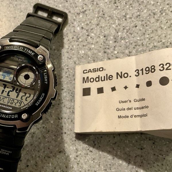 Vintage Casio World Time Illuminator Watch 3198 AE-2100W Black Strap ...
