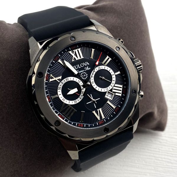 Bulova Marine Star 98B259 Quartz Black Dial Black Rubber Strap Men's ...