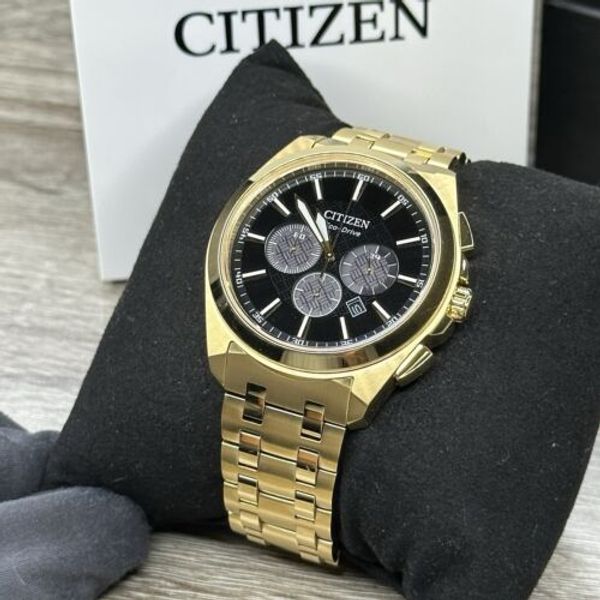 MSRP $550â Citizen Eco-Drive Peyten Gold Tone black Dial Chrono Date Men's Watch | WatchCharts ...