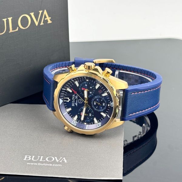 Bulova Marine Star Chronograph Blue Dial Rubber Strap Men's Watch ...