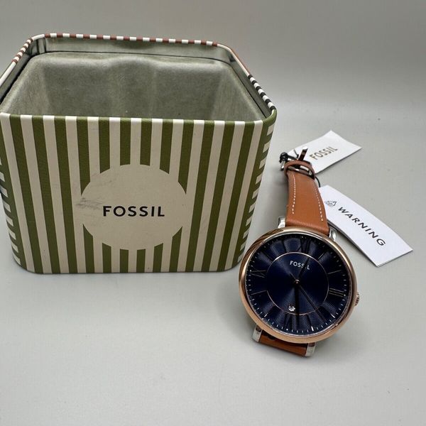 Fossil Jacqueline ES4274 Womens Blue Dial Tan Band Analog Casual ...