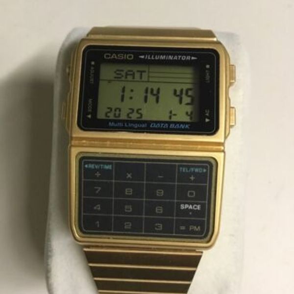 Casio Men's Quartz Digital Calculator Gold-Tone Band 37mm Watch DBC ...