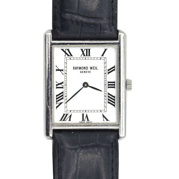 Vintage Raymond Weil Tank Watch Stainless Steel 5768 Black Leather ...