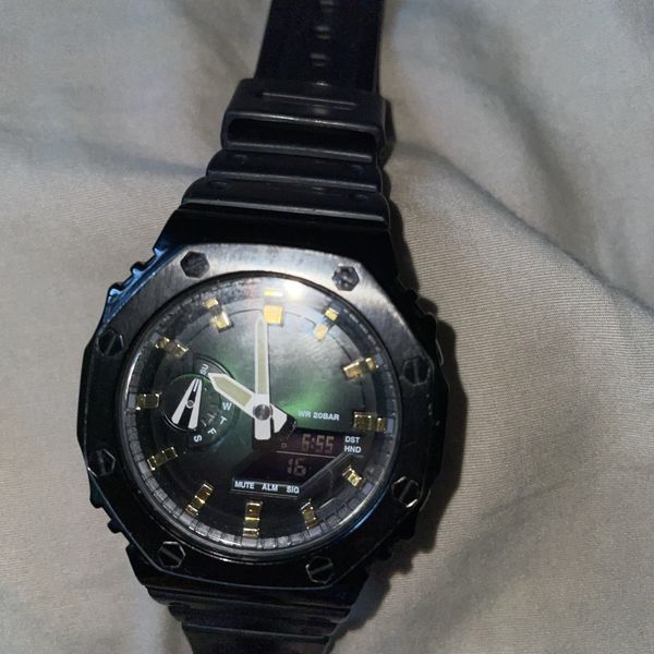 Casio G-Shock Black Metal Bezel Green & Gold Dial Face GA2100 Custom ...