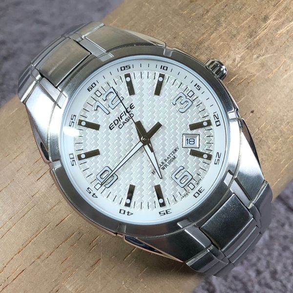 Casio Edifice Men EF-125 Formal Day Date Silver Tone Round Quartz ...
