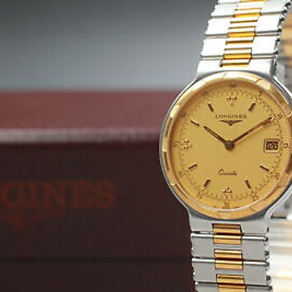 [Near MINT] LONGINES Conquest 161.4940 Silver Gold Dial Quartz Men's ...