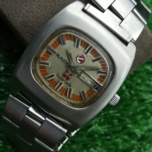 RARE RADO PURPLE CASTLE TV SQUARE WATCH AUTOMATIC 70s RARE SILVER SWISS ...