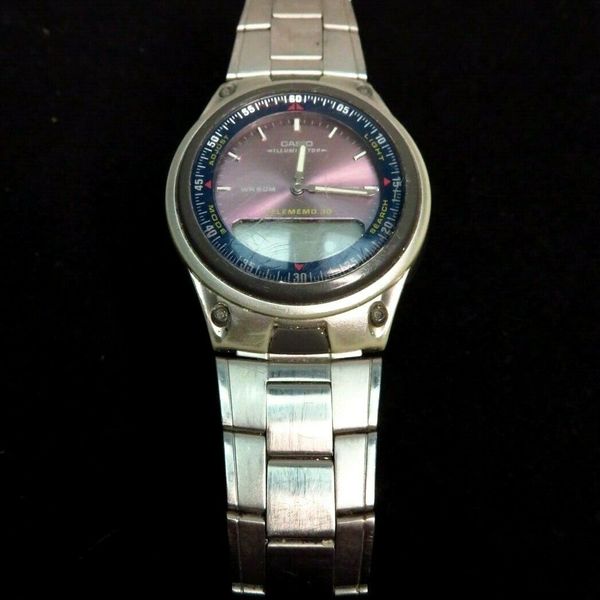 CASIO ILLUMINATOR TELEMEMO 30 Wristwatch Lilac Purple Pink +Strap Pre ...