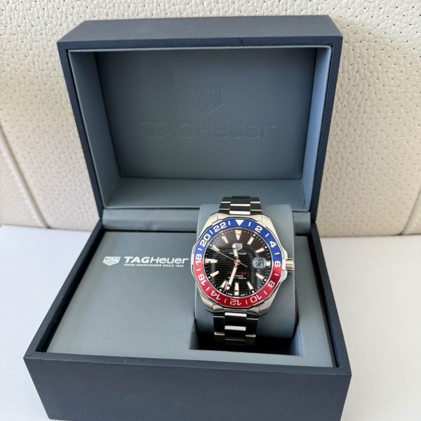 TAG Heuer Aquaracer Automatic Blue Red Pepsi Bezel Black Face WAY201F ...
