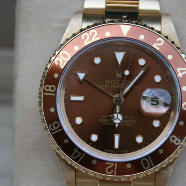 FS: Super Rare Rolex GMT II 16718 Yellow Gold Root Beer Dial Box Paper ...