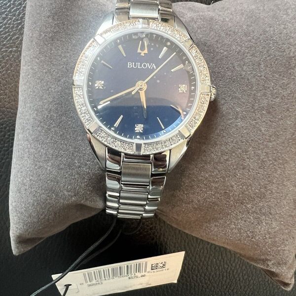 Bulova 96R243 (MSRP $595) Blue Dial Diamonds Stainless Ladies Watch ...
