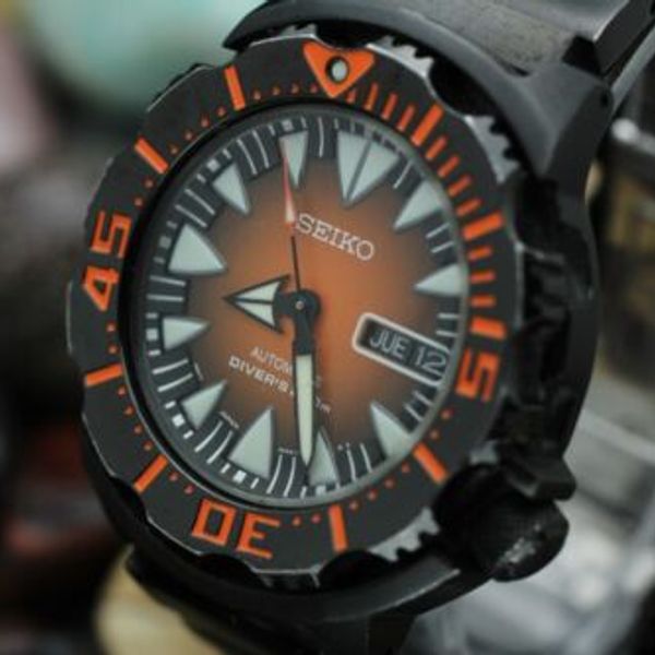 SEIKO Monster 2ND Gen 4R36-01J0 Automatic Black And Orange Air Diver ...