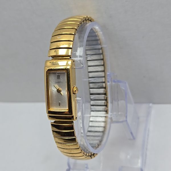 Vintage Womens Guess Watch Gold Tone Tank Stretch Band New Battery ...
