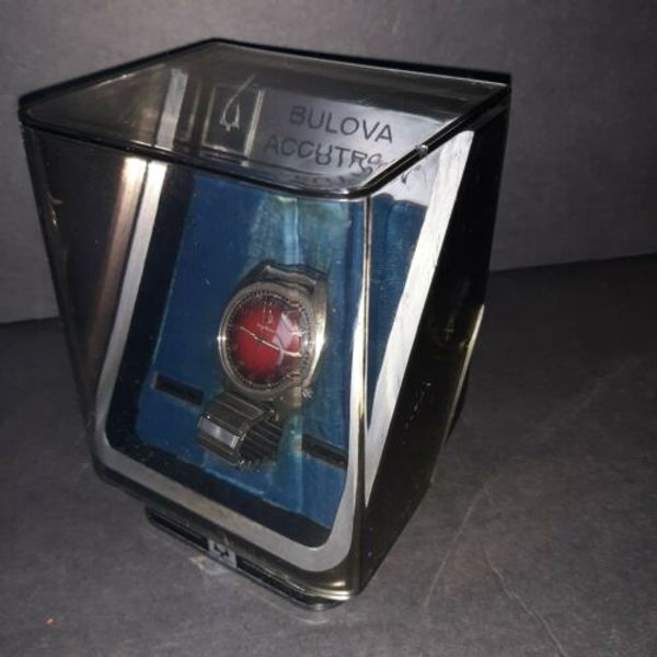 Vintage Bulova Accutron Stainless Steal Red Face Mens Watch ...