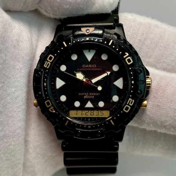 Vintage Casio AQ-110 Module 740 Analog-Digital Diver 100m Men’s Watch ...