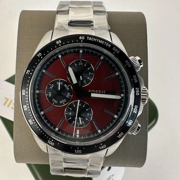FOSSIL Men's Autocross Multifunction Tachymeter Day Date Red Dial Watch ...