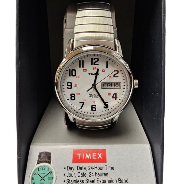 Timex T2N091, Men's Easy Reader X- Long Expansion Band Watch, Indiglo ...