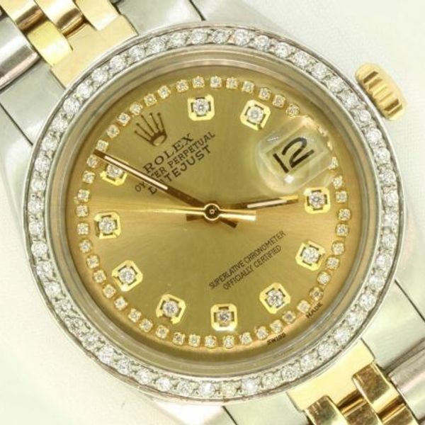 Rolex Men Watch Datejust Oyster Gold Steel Diamond Dial Bezel Watch ...