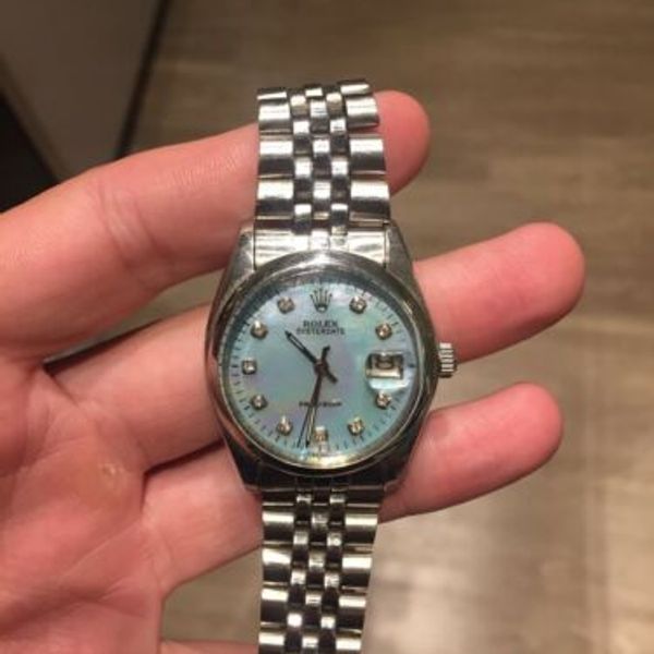Men’s Rolex Oyster Date 6694 Baby Blue Face - Rare Color | WatchCharts ...