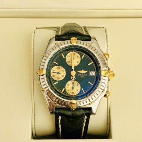 Breitling Chronomat Green Dial Steel Gold Automatic B13050.1 Crocodile ...