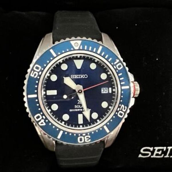 New SEIKO PROSPEX Solar Diver's Blue Dial Black Rubber Watch SNE593 ...